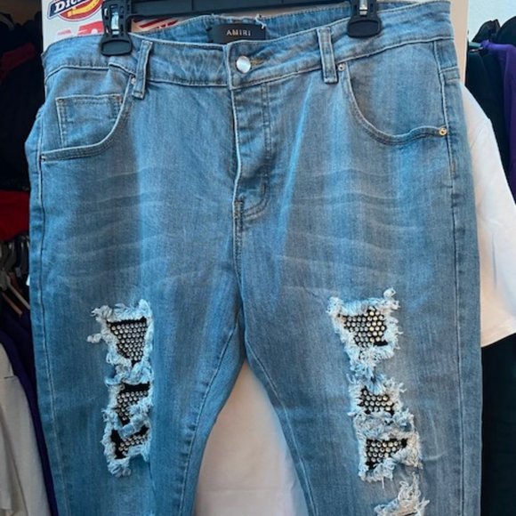 AMIRI | Jeans | Amiri Light Blue Crystal Patch Jeans | Poshmark